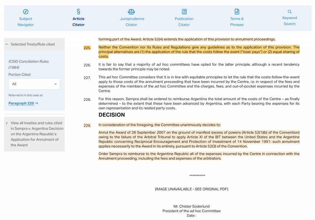 Using the Article Citator in a Document View - Investor-State LawGuide ...