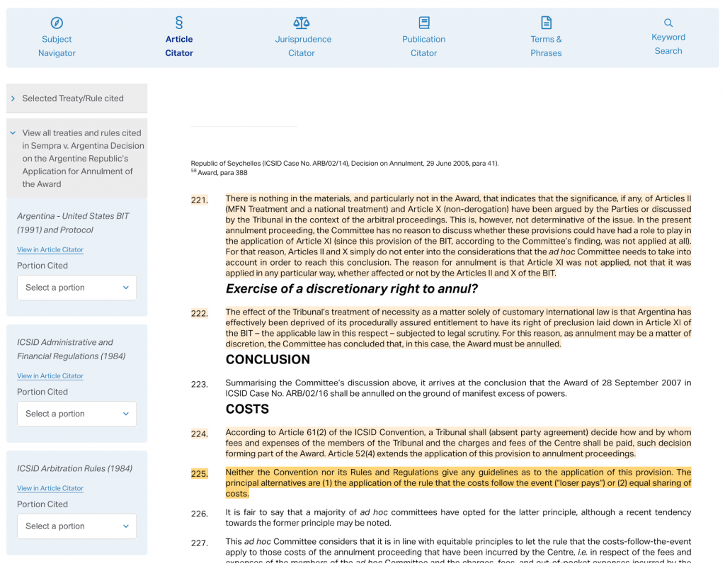 Using the Article Citator in a Document View - Investor-State LawGuide ...